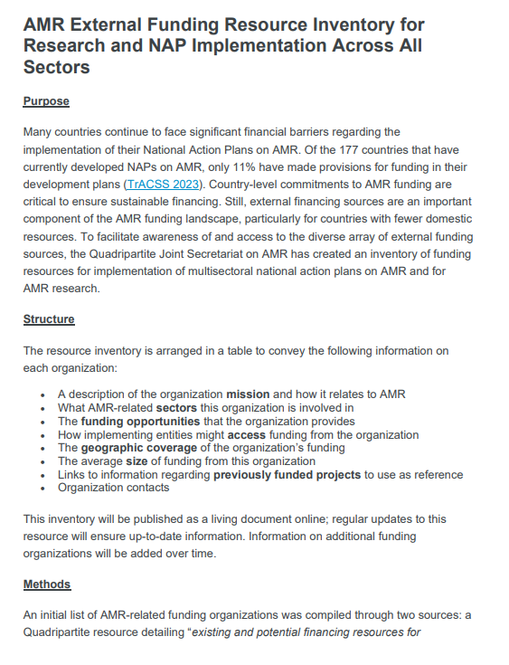 AMR External Funding Resource Inventory for Research and NAP ...